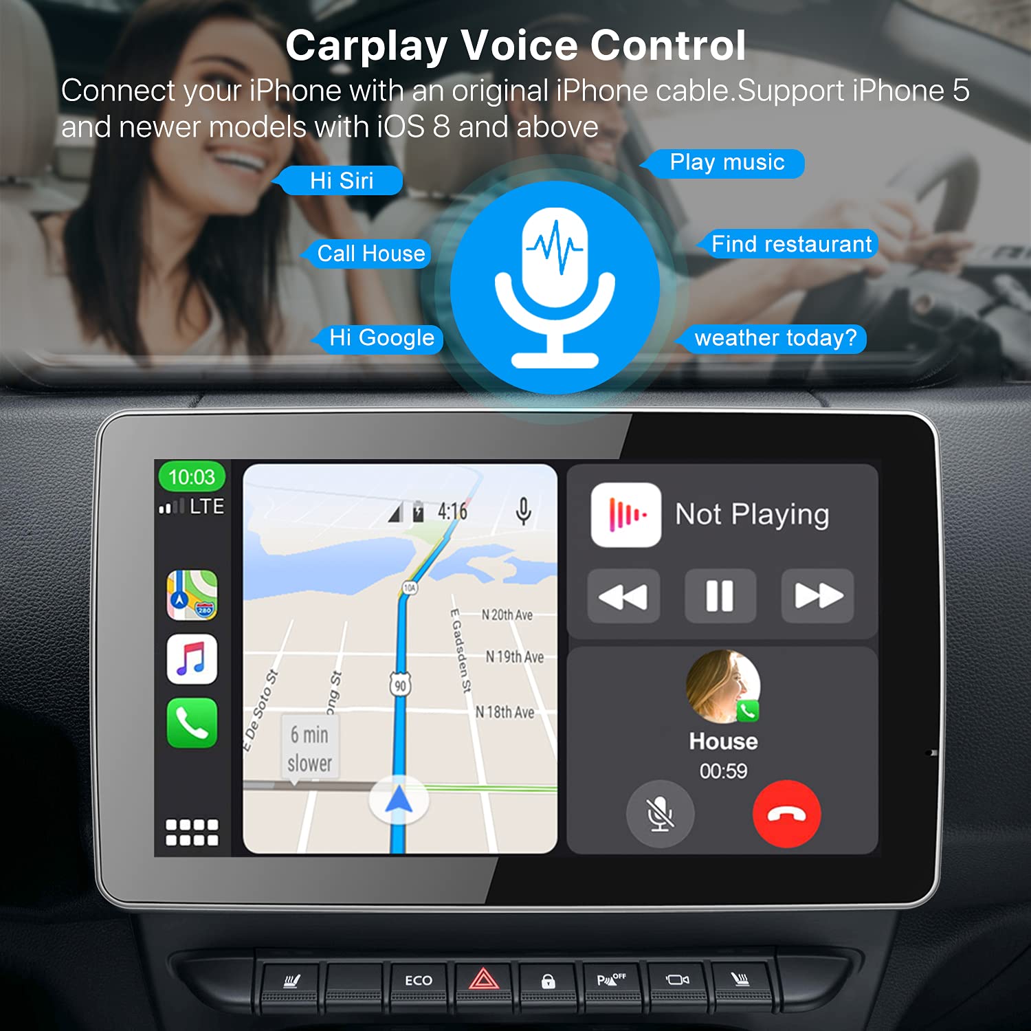 9" Single Din Car Stereo with Apple CarPlay, aboutBit Adjustable Multimedia Receiver with PhoneLink/Bluetooth/MIC/Dual USB/AM&FM Radio/USB & SD/Backup Camera/Steering Wheel Control