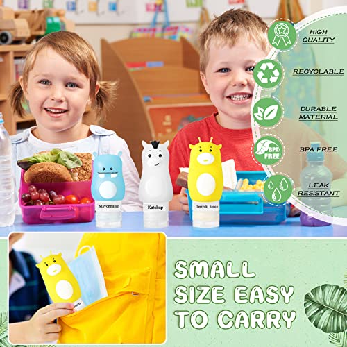 9 Pcs 6 Silicone Condiment Squeeze Bottles Squeeze Salad Dressing Bottles Portable Sauce Bottle Leak Proof Food Storage Bottles with Cleaning Brush Label Sticker Funnels for Lunch (Hippo, Horse, Deer)