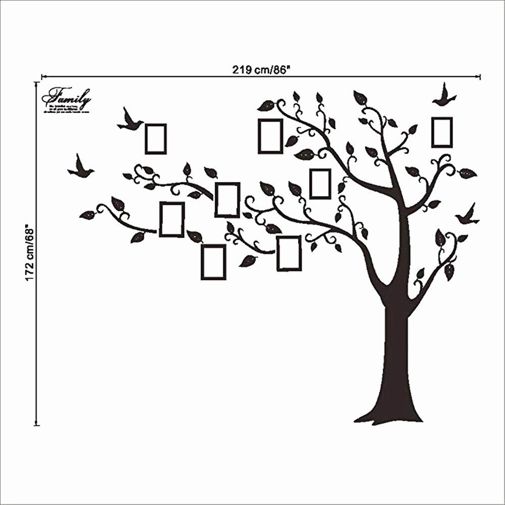 Large Family Tree Wall Decal, DIY Black Photo Frame Tree Wall Decor Sticker Mural Decal Art Décor for Living Room Home Decor (Black Tree)