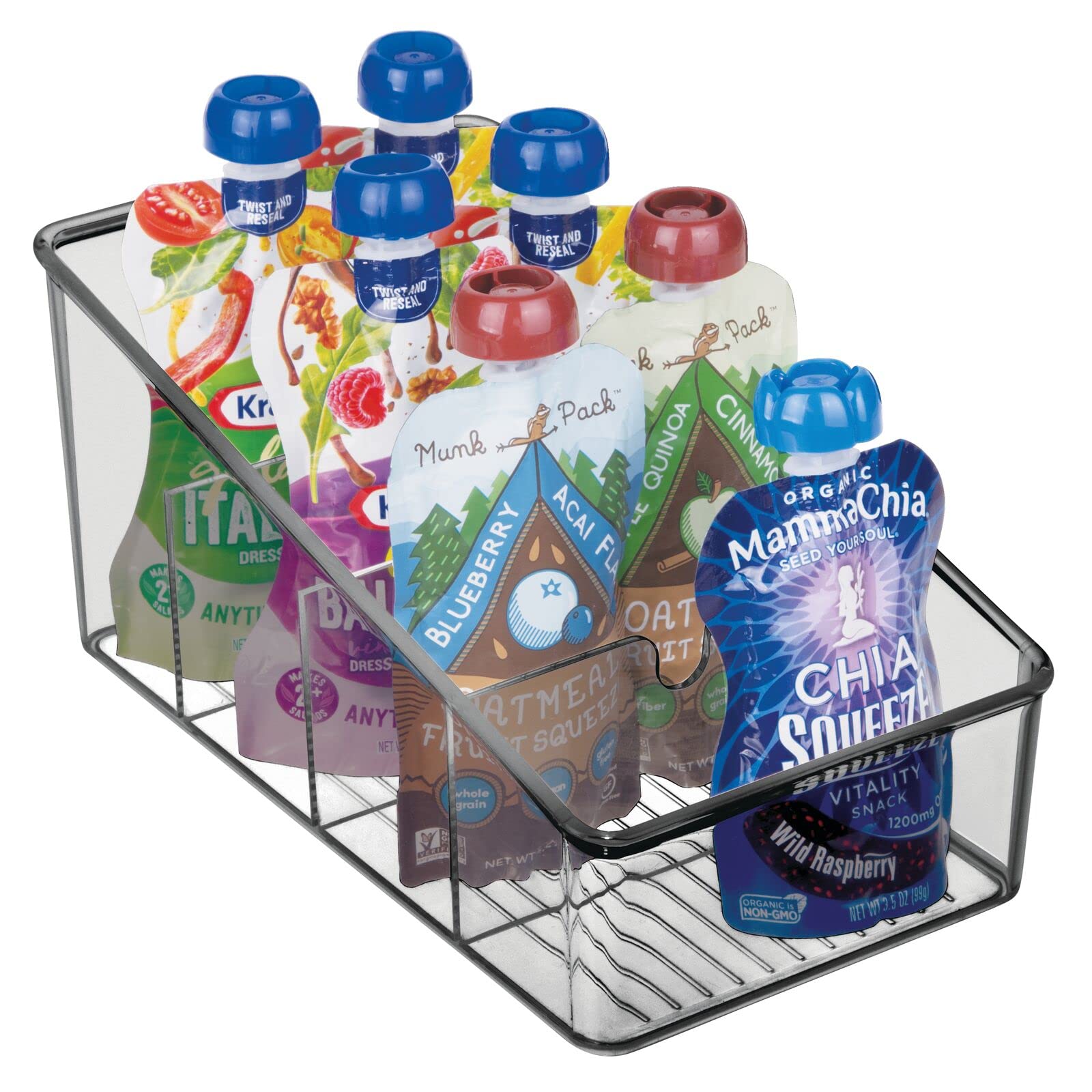 mDesign Plastic Food Packet Organizer Bin - Storage Station for Kitchen, Pantry - Holder for Spice Pouch, Dressing Mix, Sauce, Hot Chocolate, Tea, Sugar Packets, Ligne Collection - Smoke Gray