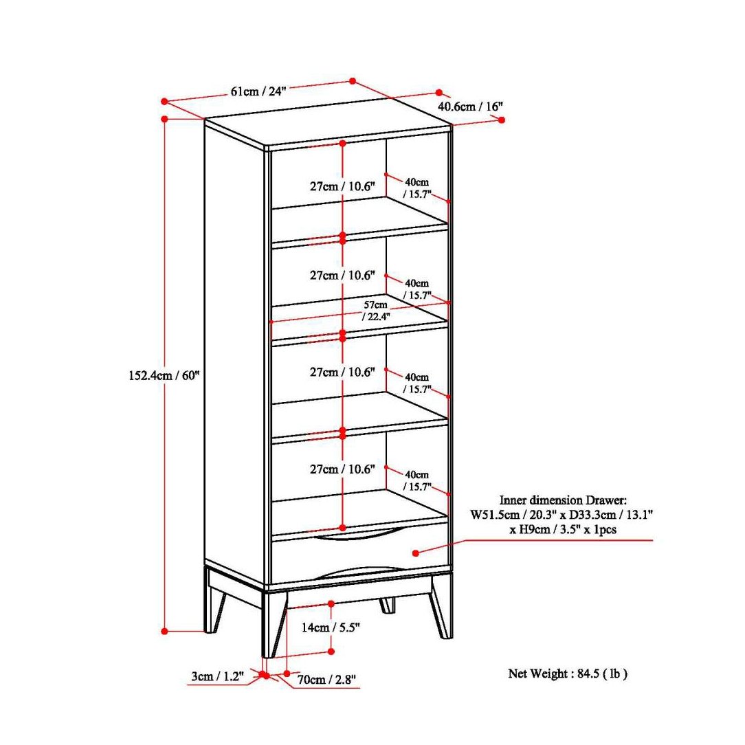 SIMPLIHOME Harper SOLID HARDWOOD 24 Inch Wide Mid Century Modern Bookcase with Storage in Black, For the Living Room, Study Room and Office