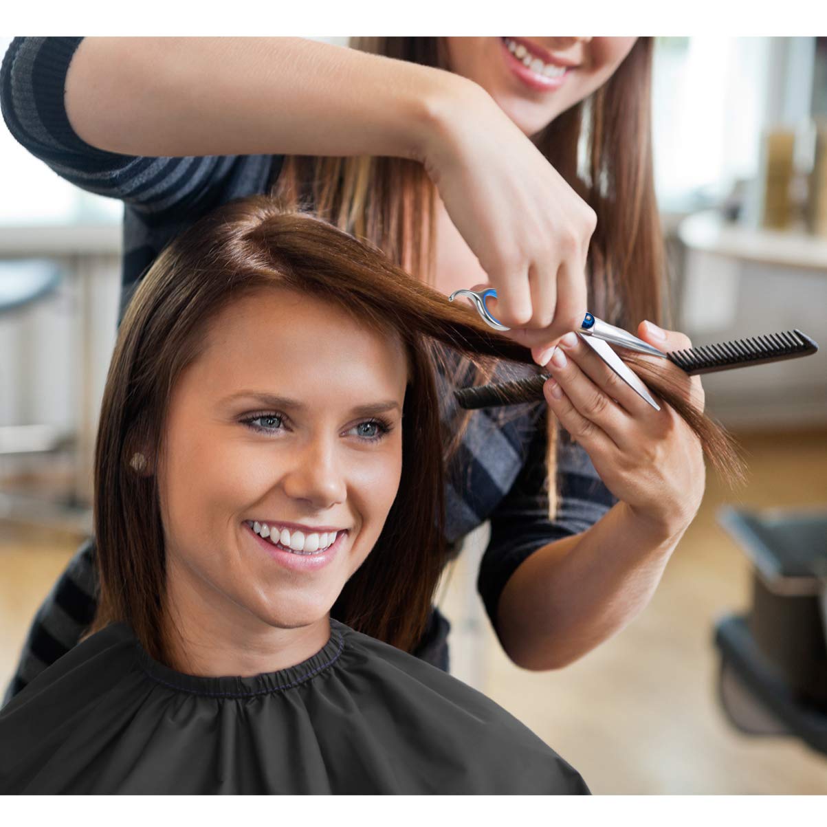 Hair Cutting Set, Professional Haircutting Barber Thinning Hairdressing Shears Set with Black Leather Case and Salon Cape