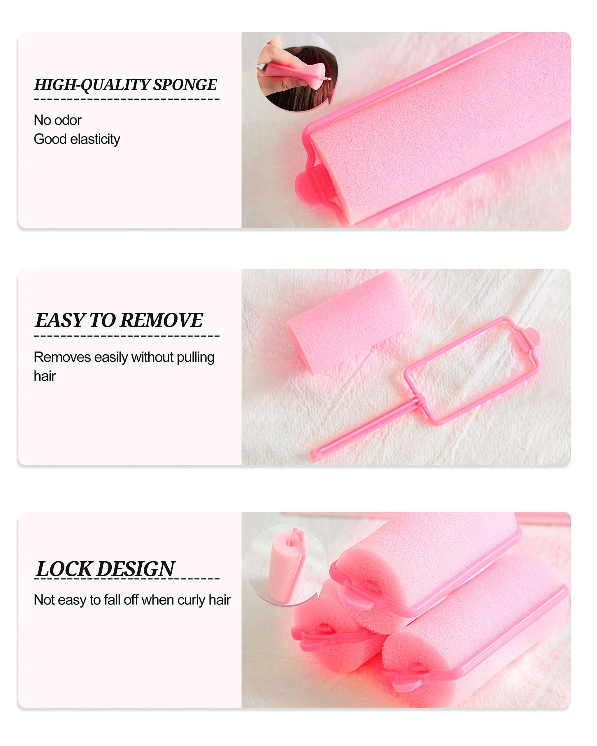 64 Pieces Sponge Hair Rollers: 2 Sizes for Medium Length Styling, Flexible Foam Curlers for Overnight Curl and Volume