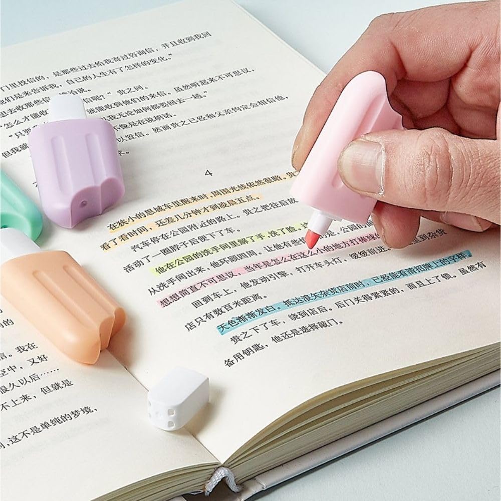 6PCS Cute Highlighter Pen,Mini Ice Cream Painting Marker Pen Drift Bottles Marker Pen Mini Paint Marker Pen(Popsicles)