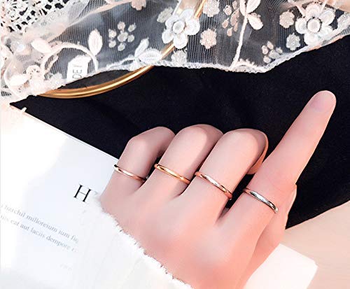 8 PCS Silver Ring Set Titanium Stainless Steel Band Rings for Women Teen Girls Cute 2mm Cute Small Stacking Finger Rings for Knuckle Size 3-10