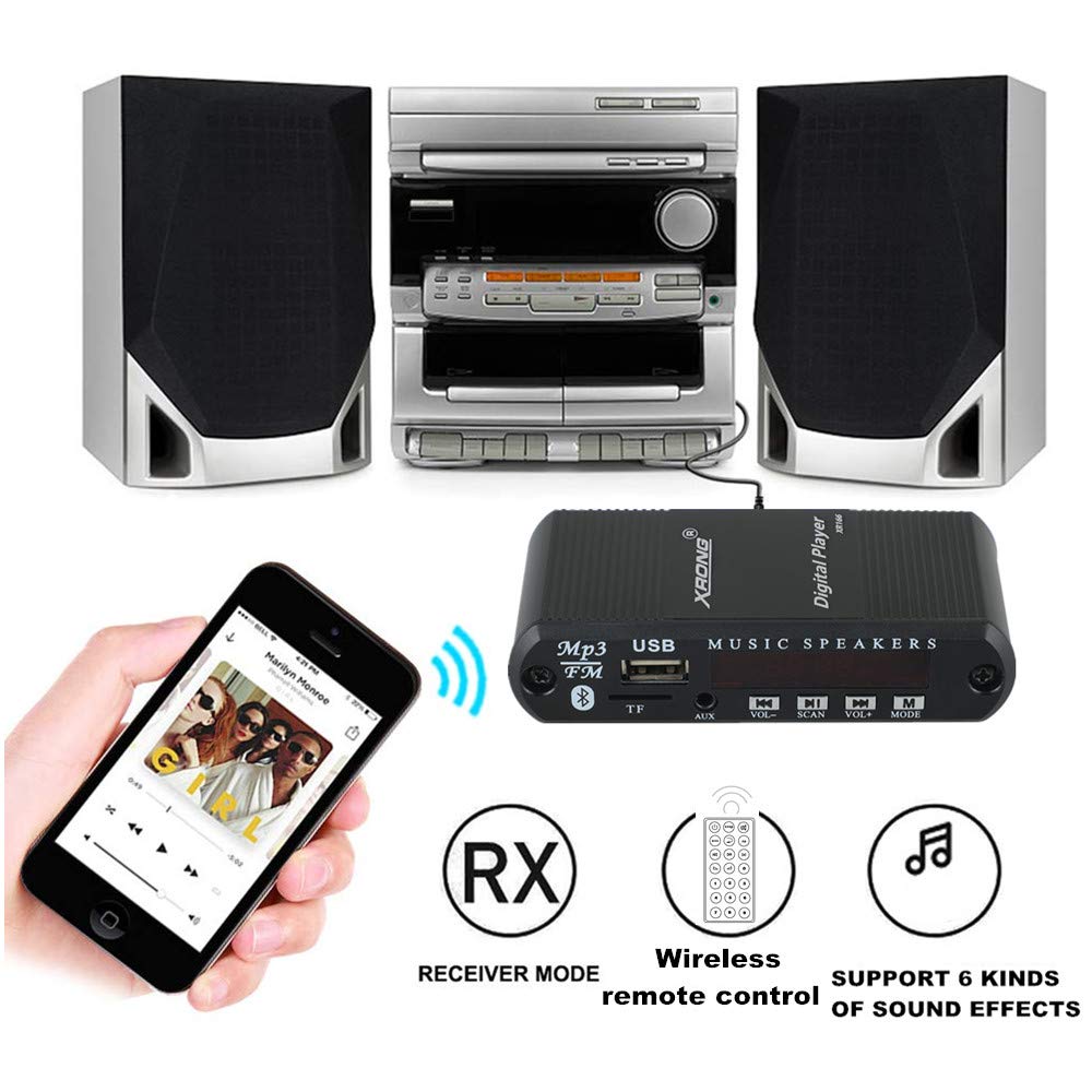 Bluetooth Audio Receiver FM Radio,MP3 Digital Player,LED 4-Digital Display,SD Card/USB Playback 3.5mm Audio Output(Black)