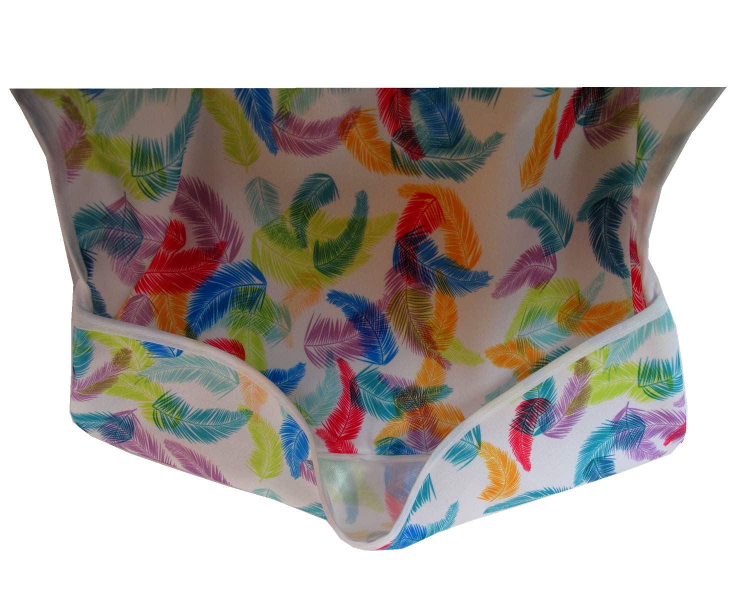 MUMBABY Baby Bib Sleeved Shirt with Pocket 1-3 Years Old Toddler Smock, Waterproof and Washable (White Feather
