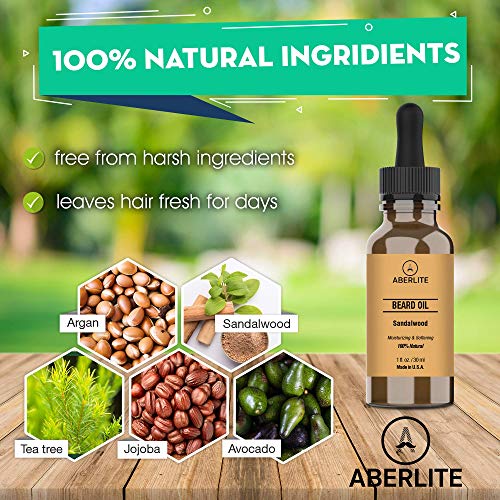Aberlite Beard Oil For Men Growth Products - Beard Growth Oil And Moisturizer - Beard Conditioner And Oil - Softens & Moisturizes - For Thick Coarse Hair - Great For Black Men