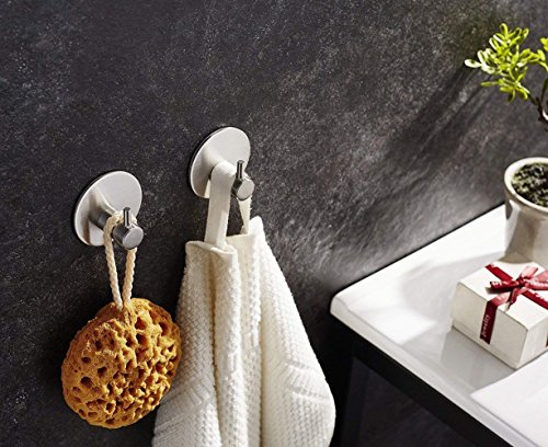 Onwon Self Adhesive Bathroom Hook Towel Robe, Brushed SUS304 Stainless Steel, Coat Hook, Key Holder, Umbrella Hats Clothes Heavy Duty Wall Hooks, Pack of 4 Pieces