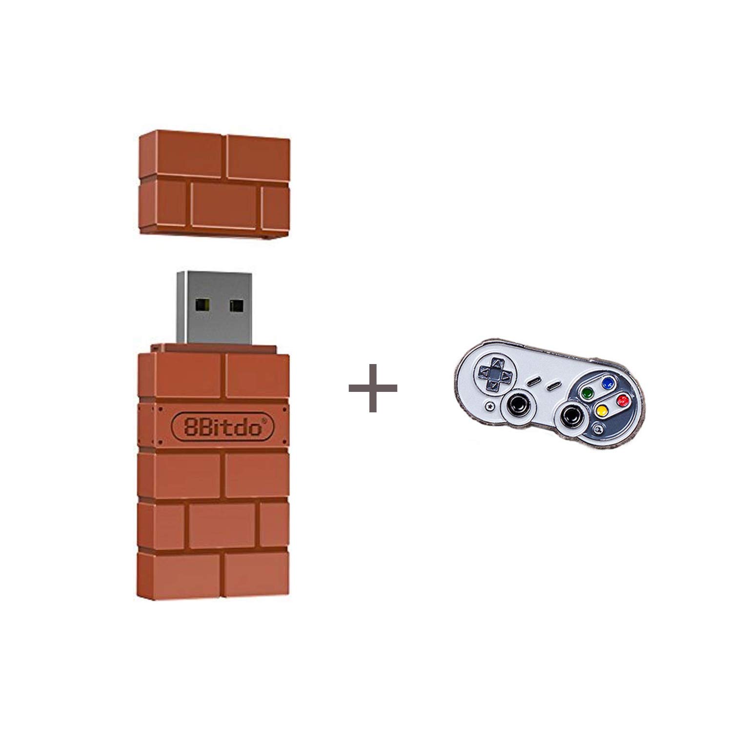 8Bitdo Wireless Controller Bluetooth Adapter for Switch, Windows, Mac & Raspberry Pi with a Commemorative Brooch