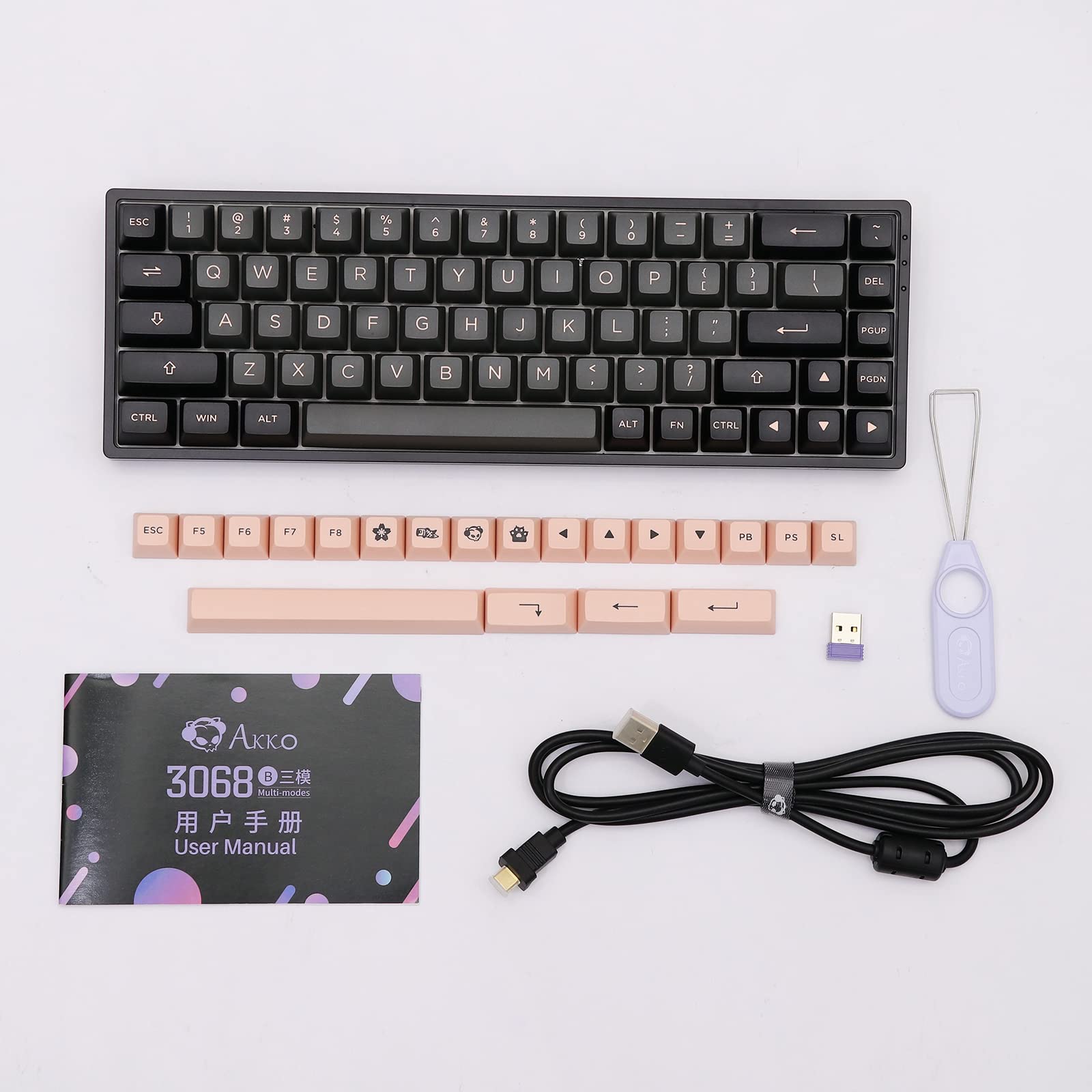 EPOMAKER 3068B Plus Black & Pink 65% Hot-Swap 2.4Ghz Wireless/Bluetooth/Wired Mechanical Gaming Keyboard with RGB Backlight, Double-Shot PBT Keycaps for Gamers/Mac/Win(CS Jelly Pink