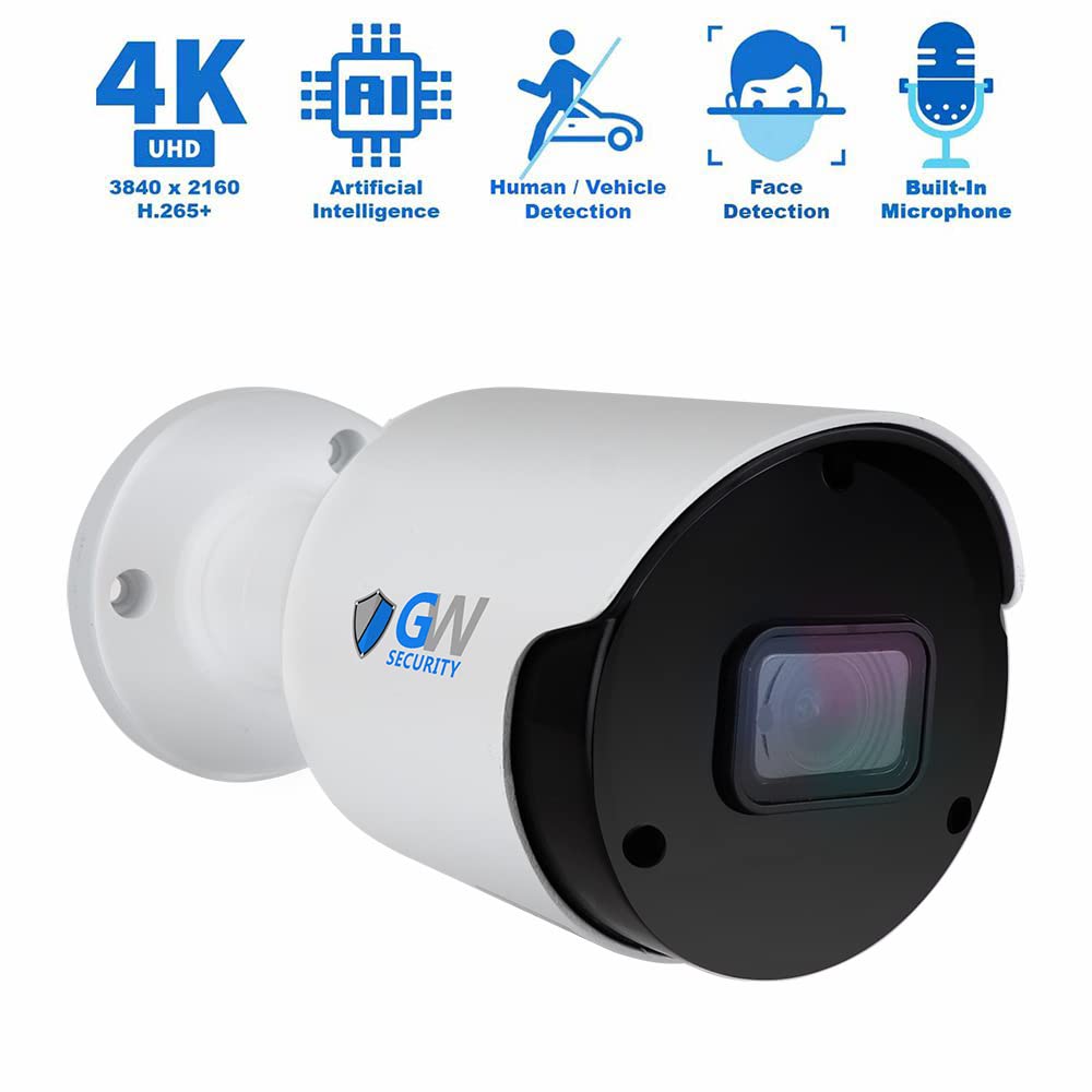 GW Security Smart AI 8 Channel 12MP NVR Ultra-HD 4K PoE Security Camera System with 4 x 8MP 2160P Face Recognition/Human/Vehicle Detection Outdoor Indoor Surveillance IP Camera, Built-in Microphne