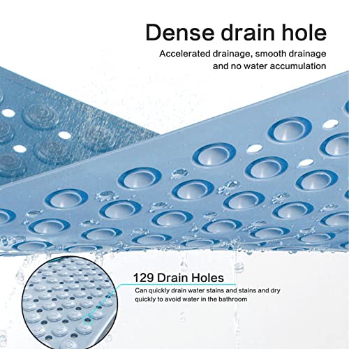 Bathtub Mat Non-Slip Rubber Shower with Drain Holes Suction Cups, Quick Easy Cleaning, Feet Massage, Bath for Tub & Stall Bathroom, Machine Washable (27.5Γ14.2in, Blue)