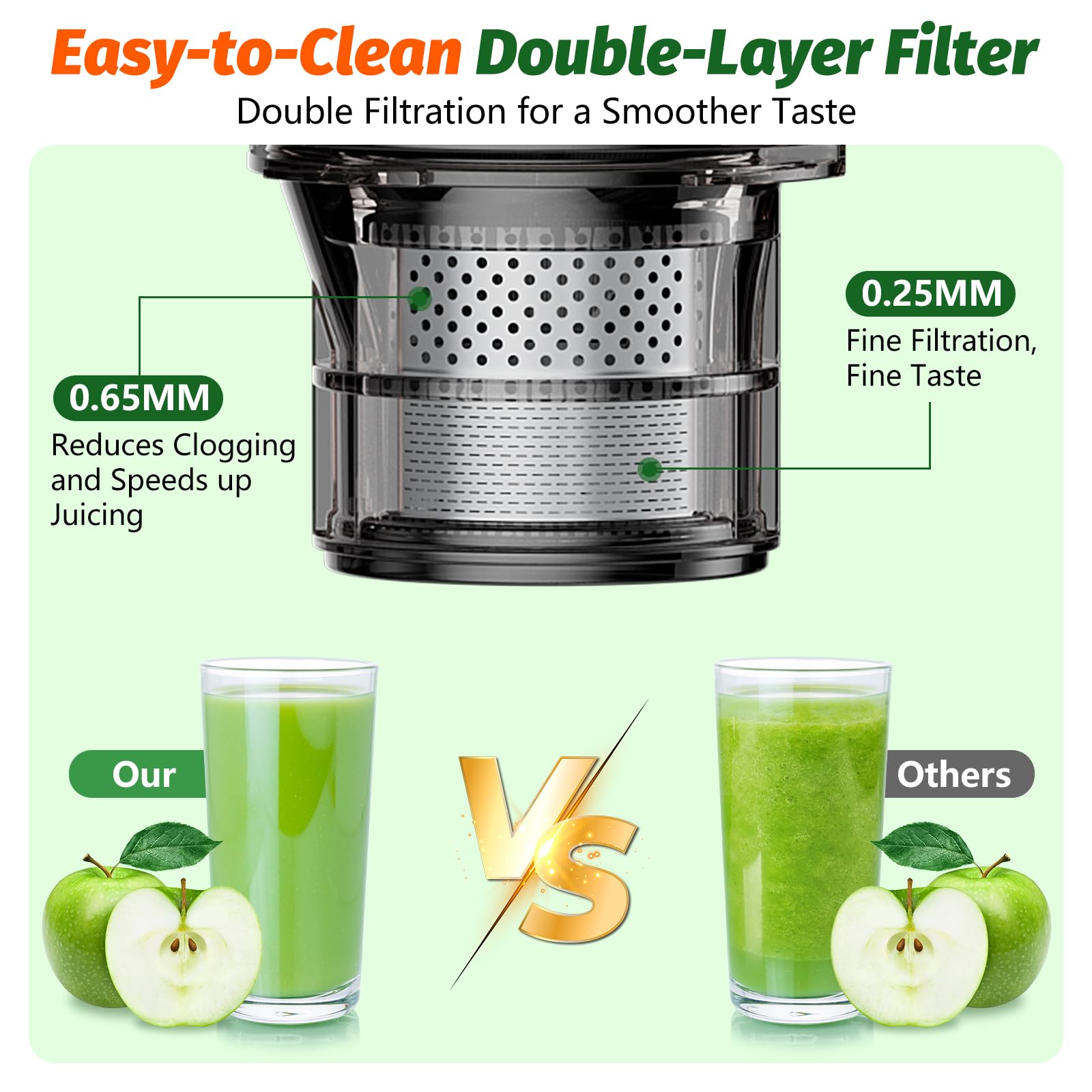 LQZ Cold Press Juicer,Slow Masticating Juicer Machines,350W Juice Extractor Machine,5.3" Large Bore Feed Chute Fit Whole Vegetables and Fruits,Easy to Clean Juicer(Black)