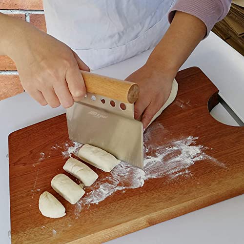 ALLTOP Dough Bench Scraper/Cutter/Chopper Stainless Steel Blade with Herb Stripper,Multipurpose Kitchen Pastry Tool with Scale Ruler - Leaf Remover - 1 Pack