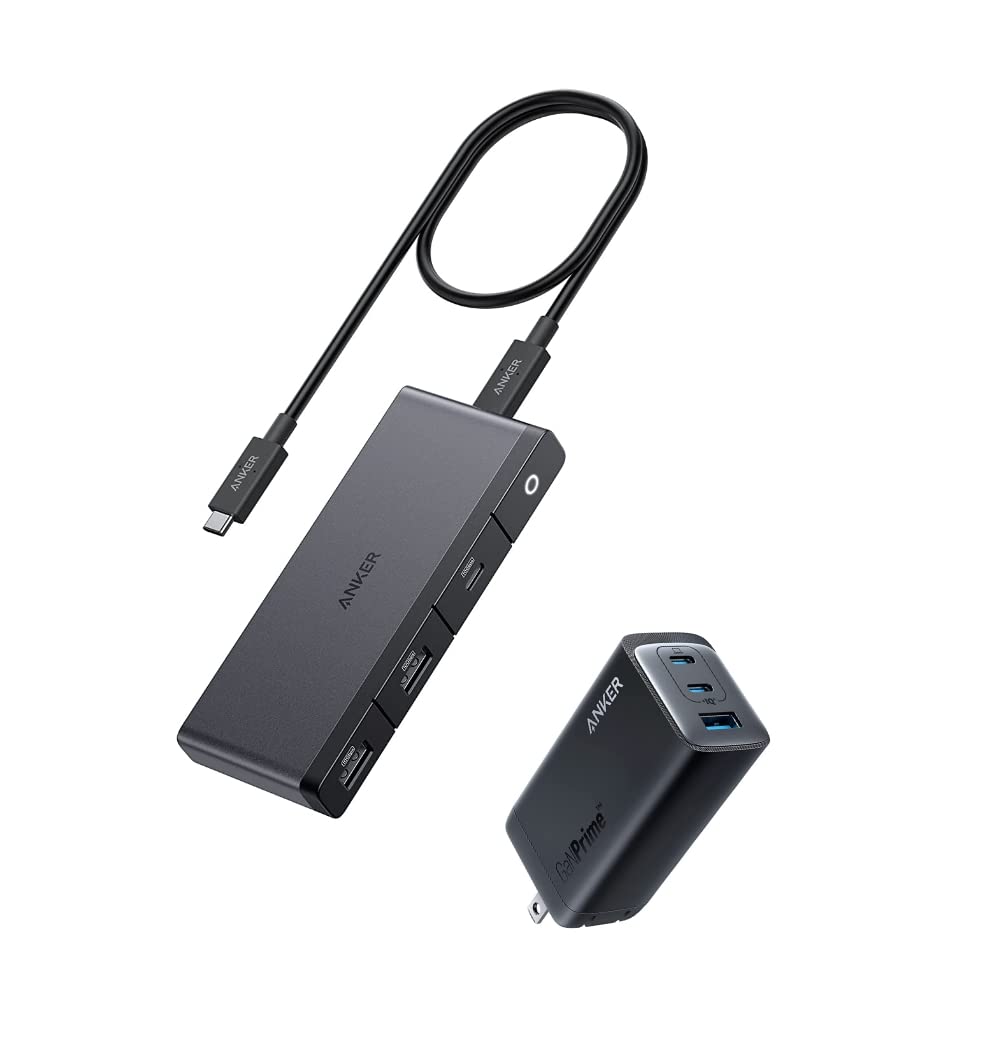 Anker USB C Hub, 556 USB-C Hub (USB4, 8-in-1) with 1.6ft USB4 Cable, 10 Gbps USB-C and USB-A Data Ports, 8K HDMI and DisplayPort & Anker USB C Charger, Anker 737 Charger GaNPrime 120W