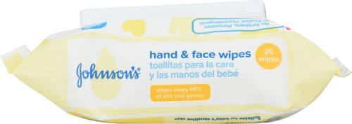 Johnson's Hand & Face Baby Sanitizing Cleansing Wipes for Travel and On-the-Go, No More Tears Formula, Paraben and Alcohol Free, 25 ct