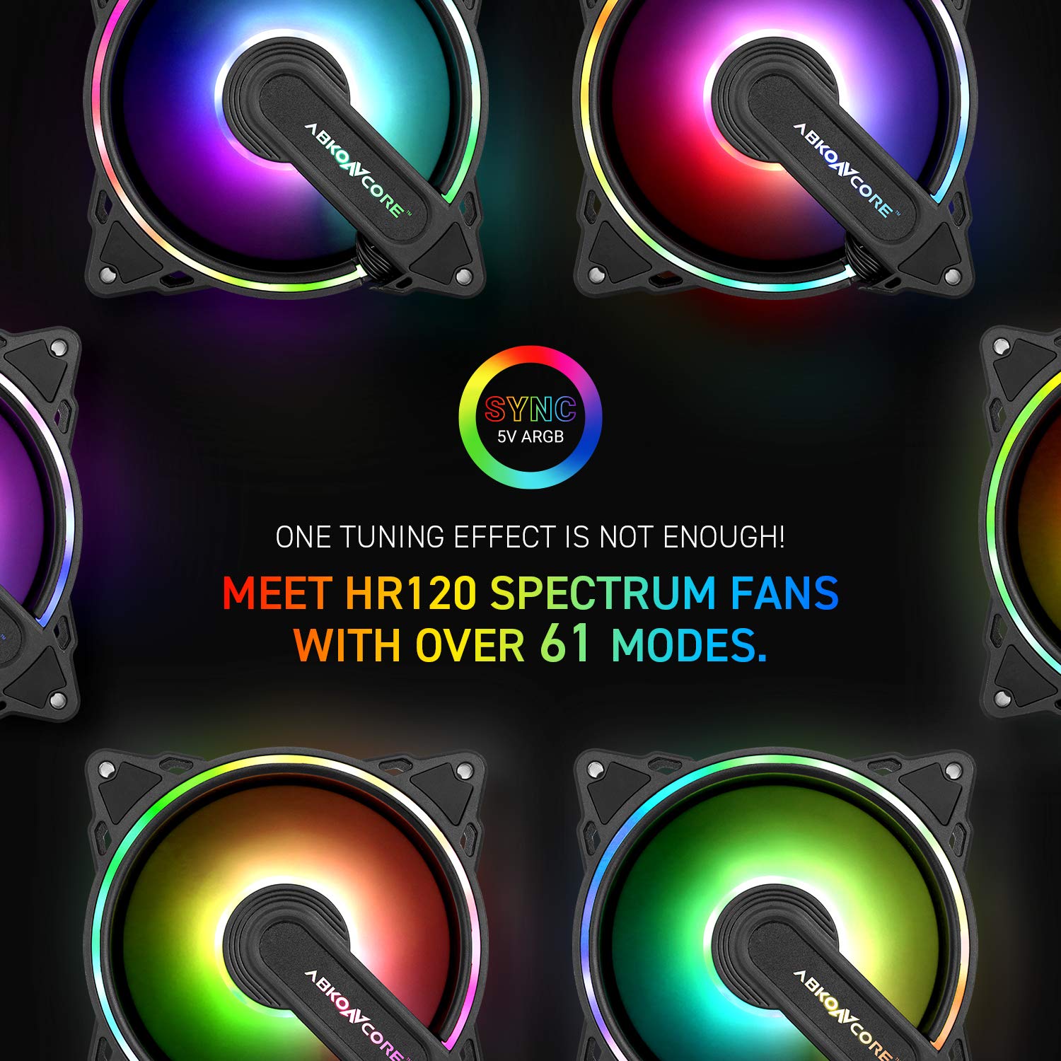 ABKONCORE HR120 RGB Fans, 3 Pack 120mm Computer Fans, 5V ARGB Motherboard SYNC/Remote Controller, Ajustable Fan Speed and Color, Hydro Bearing Case Fan with Fan Control Hub