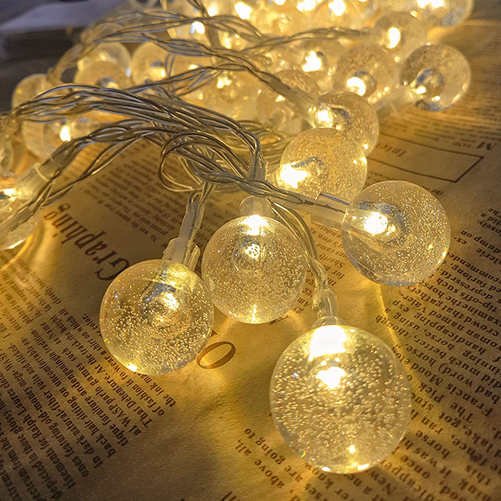 BLUU String Lights 34ft Outdoor 100 Led Crystal Globe Bulb 33 Feet Long String Lights 8 Lighting Modes, Waterproof Battery Powered Patio Lights for Garden Yard Porch Wedding Party Decor
