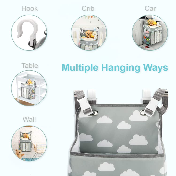 Hanging Organizer for baby Diaper Changing Table & Crib-Multiple Pockets-Diaper Holder for Newborn Baby Boy & Girl- 20x5.12x26 inches, Grey, BH1052
