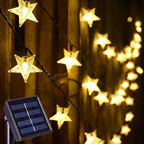 Abkshine Solar Christmas Lights Outdoor,Waterproof Solar Powered Fairy Lights, Warm White led Star String Lights for Garden Yard Path Trees Decorations