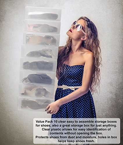 Greenco Clear Foldable Shoe Storage Boxes, 10 Pack. Stackable Heavy Duty Plastic Shoe Storage Boxes, Shoe Box Organizers