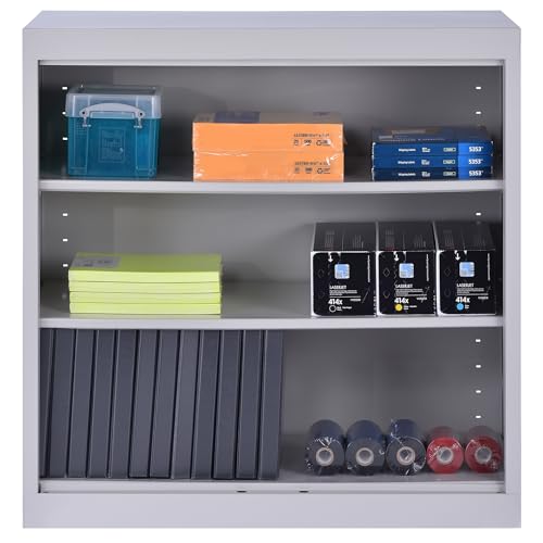 Sandusky BA20361836-05 Wielded Bookcase with Adjustable Shelves, 3-Tier Open Display Bookshelf for Home, Office, 18"D x 36"W x 36"H, Dove Gray