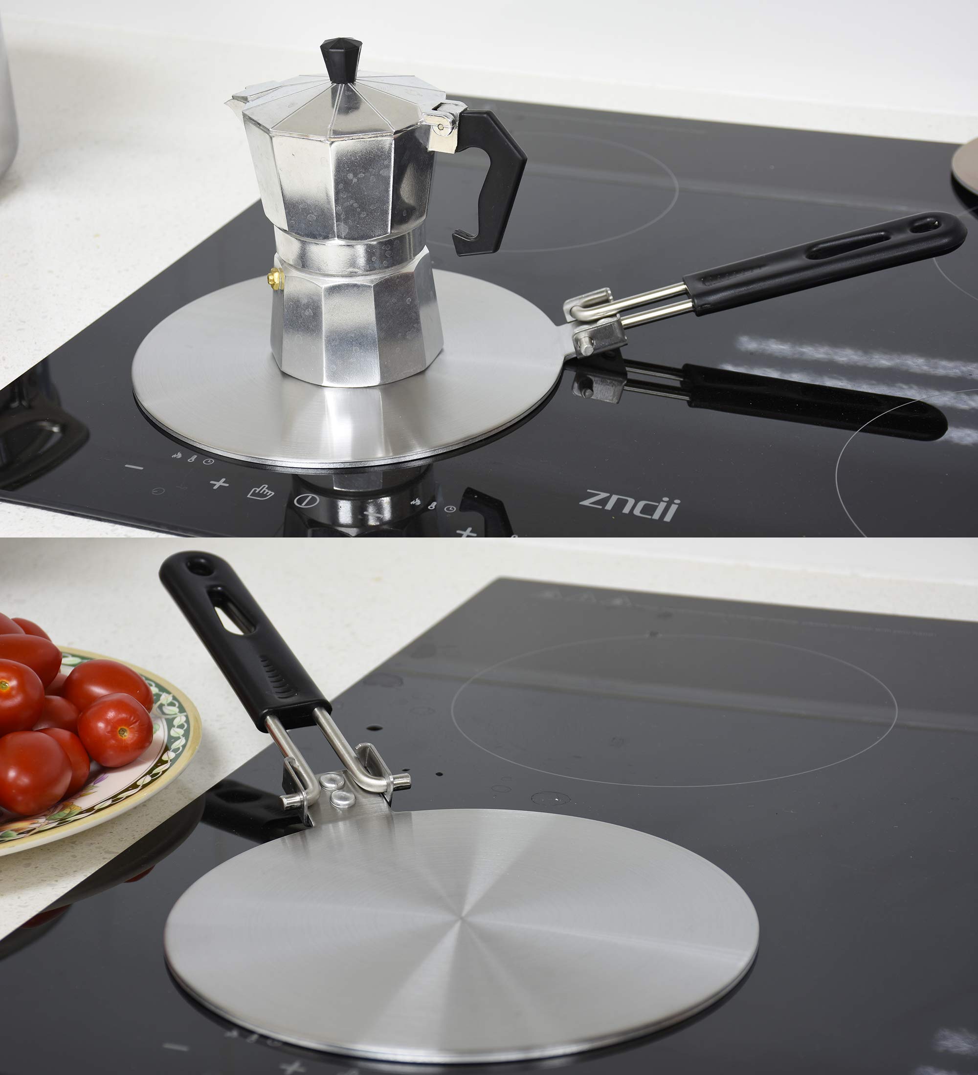 9.45inch Heat Diffuser Stainless Steel Induction Diffuser Plate with Foldable PP Handle, Induction Adapter Diffuser Converter Hob Simmer Ring Plate for Electric Gas Stove Glass Induction Cooktop