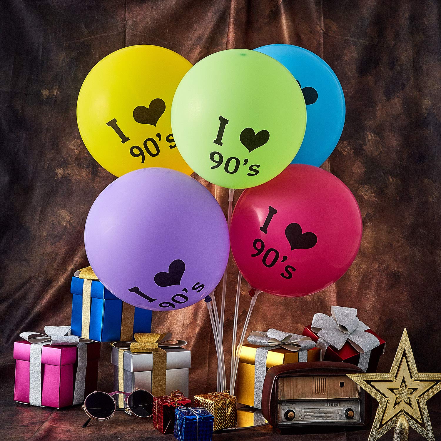 90s Themed Party Set, Include 60 Pieces I Love 90s Latex Balloons and 2 Rolls Balloon Ribbons for 90s Themed Birthday Party Throwback Party Decorations