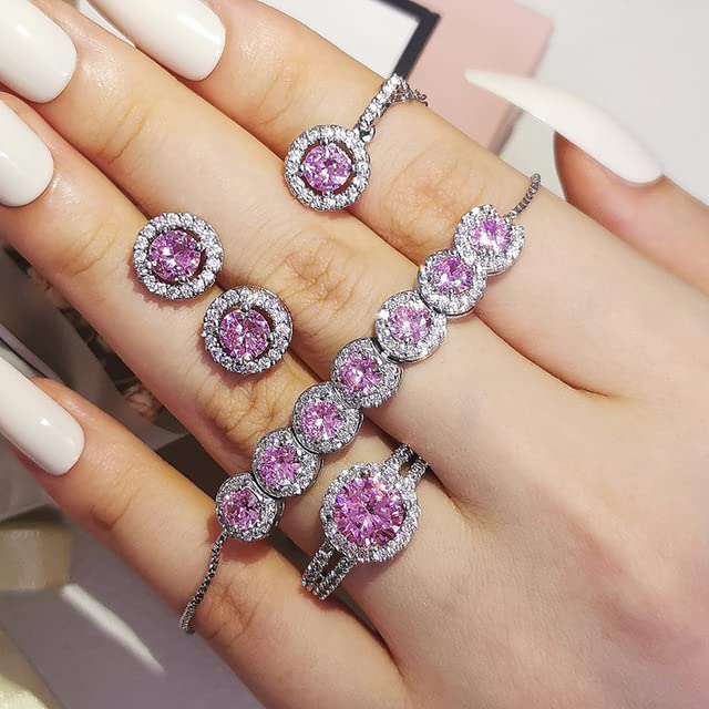 4pcs Pack Valentine's Day Real 925 Sterling Silver Jewelry Engagement Wedding Bridal ForLove for Brides Ring African J6389-pink
