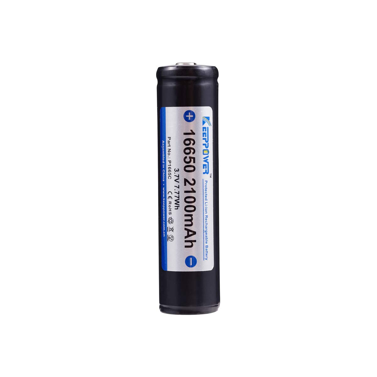 Keeppower 16650 2100mAh 3.7V Rechargeable li-ion Protected Battery 7.77Wh (Replacement for 2 x CR123) P1665C