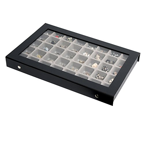 JackCubeDesign 40 Compartments Jewelry Display Tray Showcase Organizer Storage Box Slots Holder for Earring, Ring with Acrylic Cover(Black, 16.97 x 9.7 x 1.65 inches) â :MK333A