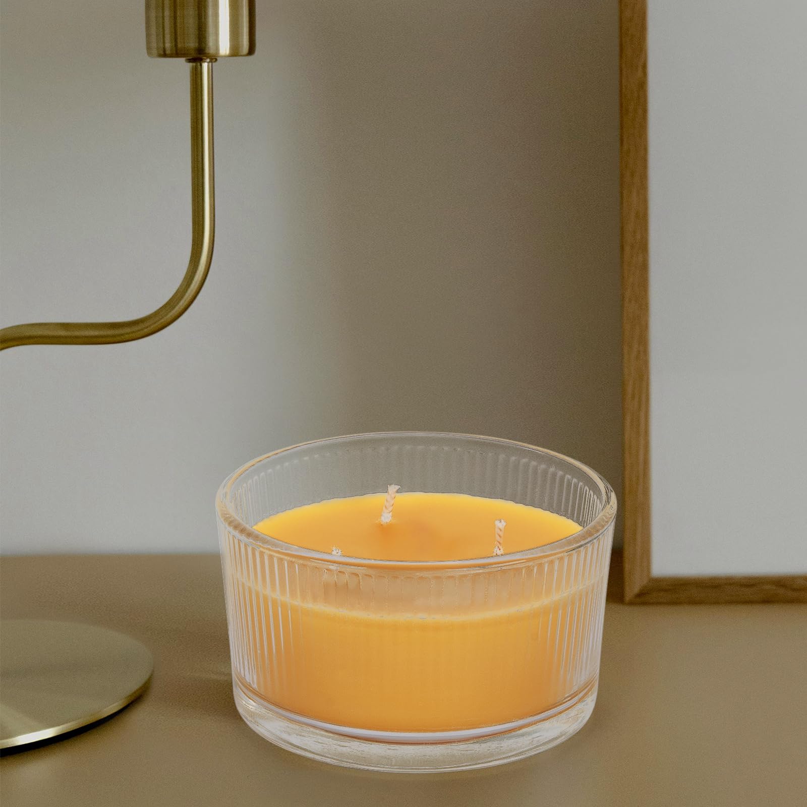 AGLARY 3-Wick Beeswax Candle in Glass, Elegant and Natural Home Lighting,Unscented Beeswax-Raw, 4.7oz