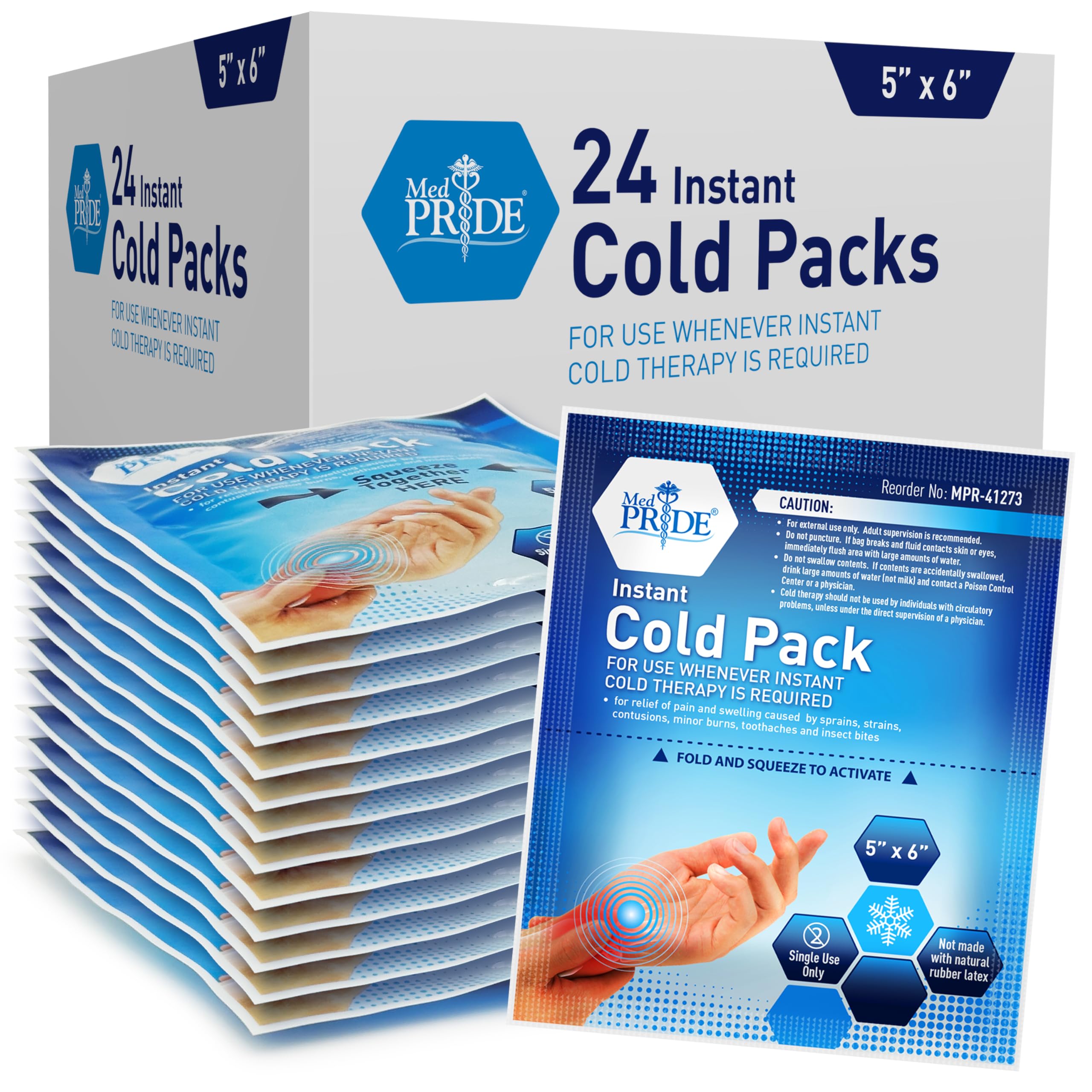 MED PRIDE Instant Cold Pack (5”x 6”) – Set of 24 Disposable Cold Therapy Ice Packs for Pain Relief, Swelling, Inflammation, Sprains, Strained Muscles, Toothache – for Athletes & Outdoor Activities