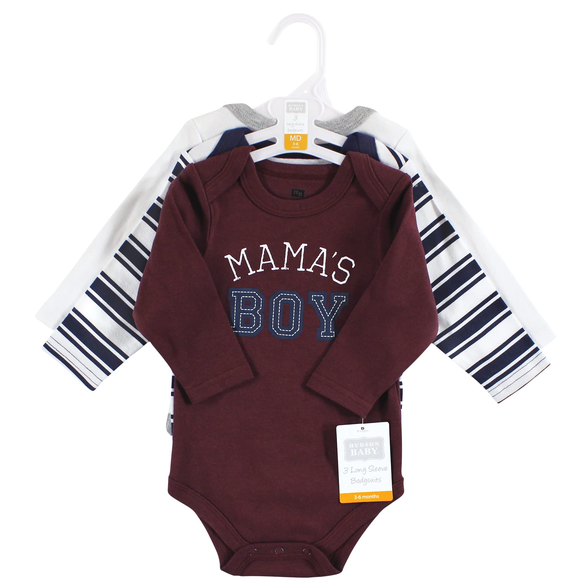 Hudson Baby Unisex Baby Cotton Long-Sleeve Bodysuits Mamas Boy, 9-12 Months