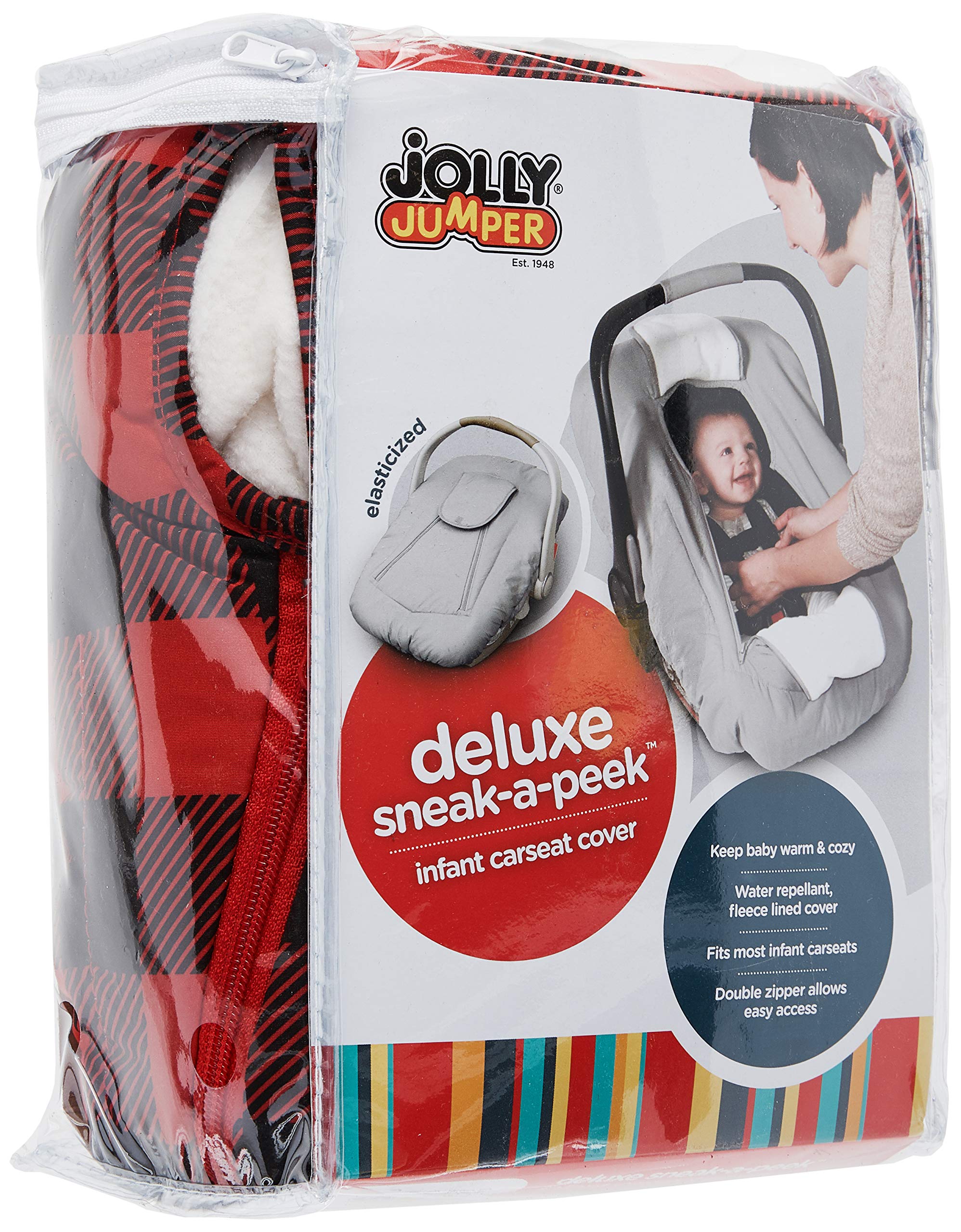 Jolly Jumper Car Seat Deluxe Cover Sneak-A-Peek - Red/Black Check