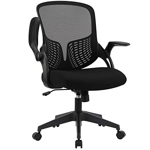 Armless Desk Chair - Small Home Office Chair with Wheels, PU Leahter Low Back Vanity Chair with Lumbar Support, Adjustable Height 360° Rolling Swivel Computer Task Chair Without Arm for Small Space
