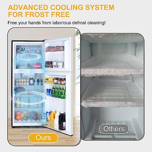 Frestec 12.1 CU' Refrigerator with Freezer, Apartment Size Refrigerator Top Freezer, 2 Door Fridge with Adjustable Thermostat Control, Freestanding, Door Swing, Stainless Steel (FR 1202 SL)