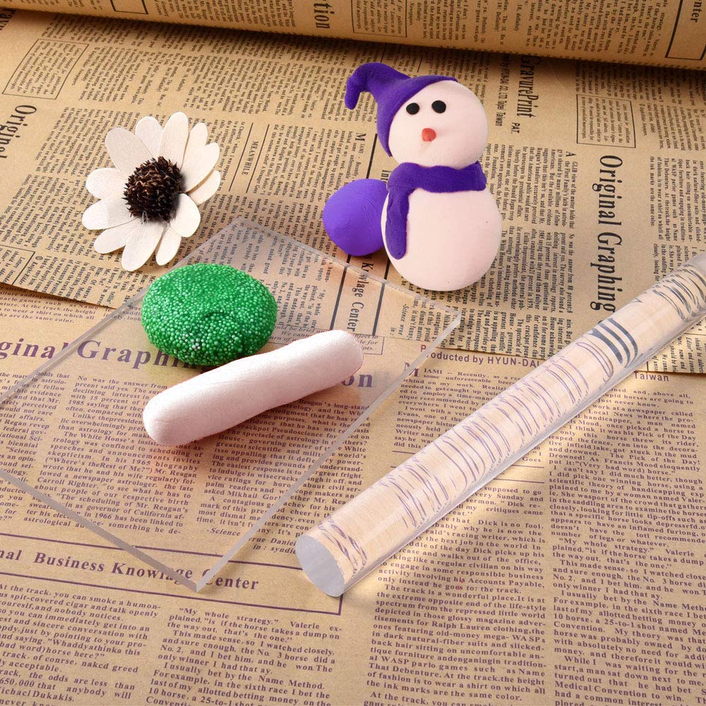 Acrylic Clay Roller with Acrylic Sheet Backing Board Assisted Shovel Rubber Clay Tools/Moulds Acrylic Ultra-Light Clay Hand-Made DIY Tool Materials 3+ Years Old