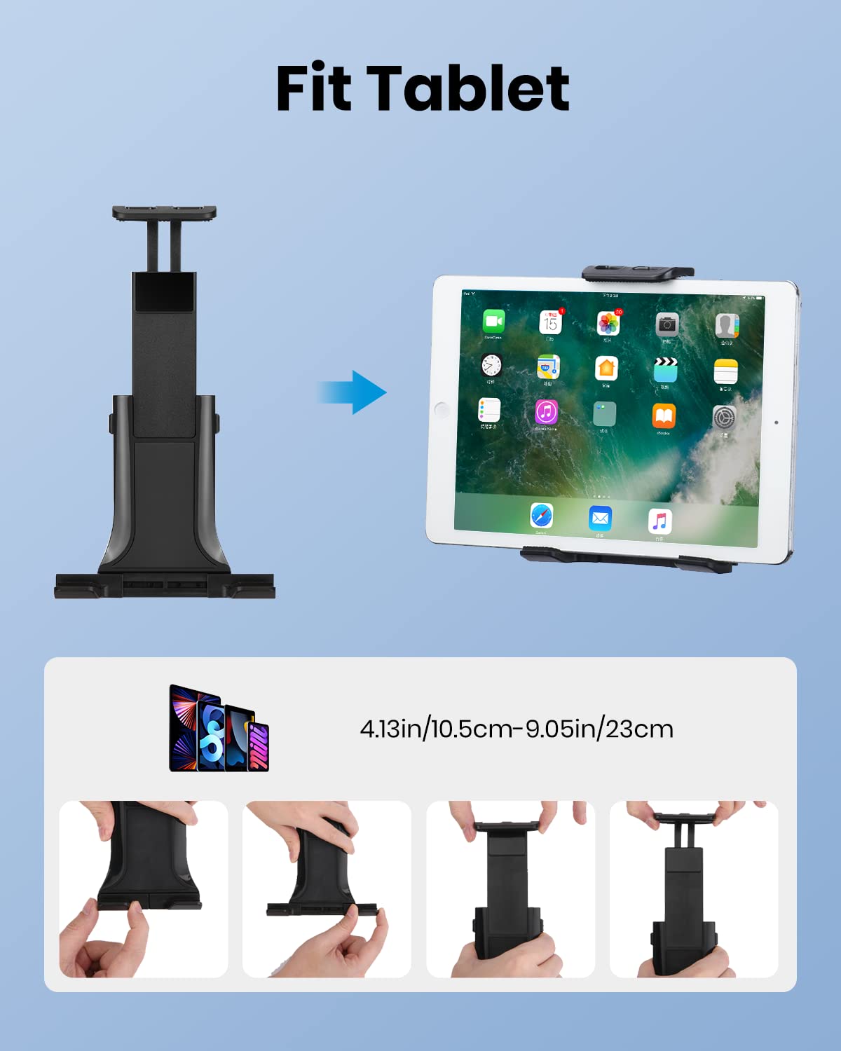 Moukey Tablet Holder for Microphone Stand, Adjustable Mic Music Stand Phone Holder Mount, Compatible with iPad, iPhone, Android, All 4.7 to 12.9 Inches Tablets & Smartphones