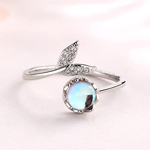 925 Sterling Silver Cute Tail Moonstone Personality Adjustable Ring Jewelry