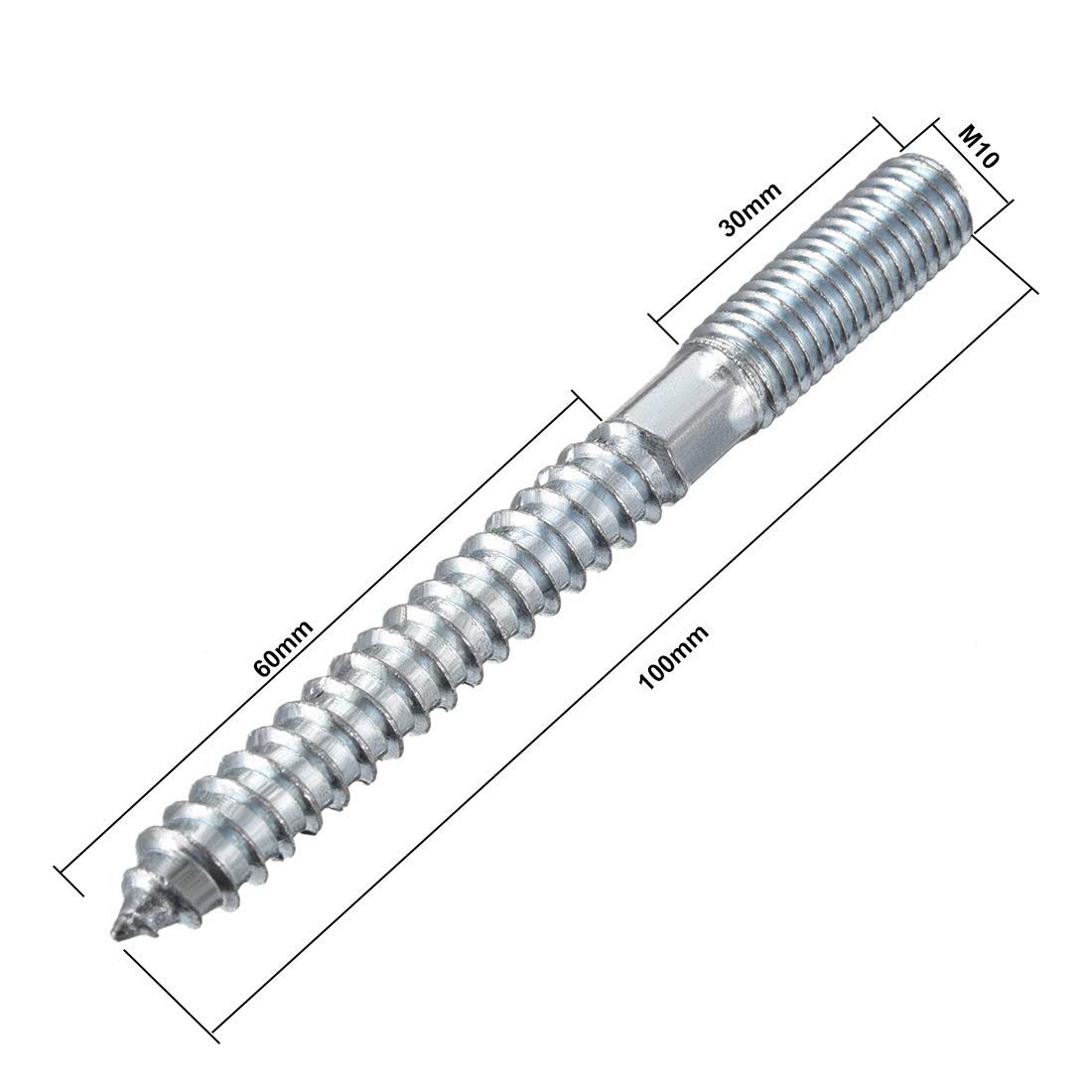 uxcell M10 Hanger Bolts Length 4"(100mm) Double Headed Bolts Self-Tapping Screw 10mm Wood Joint Furniture Legs 8pcs
