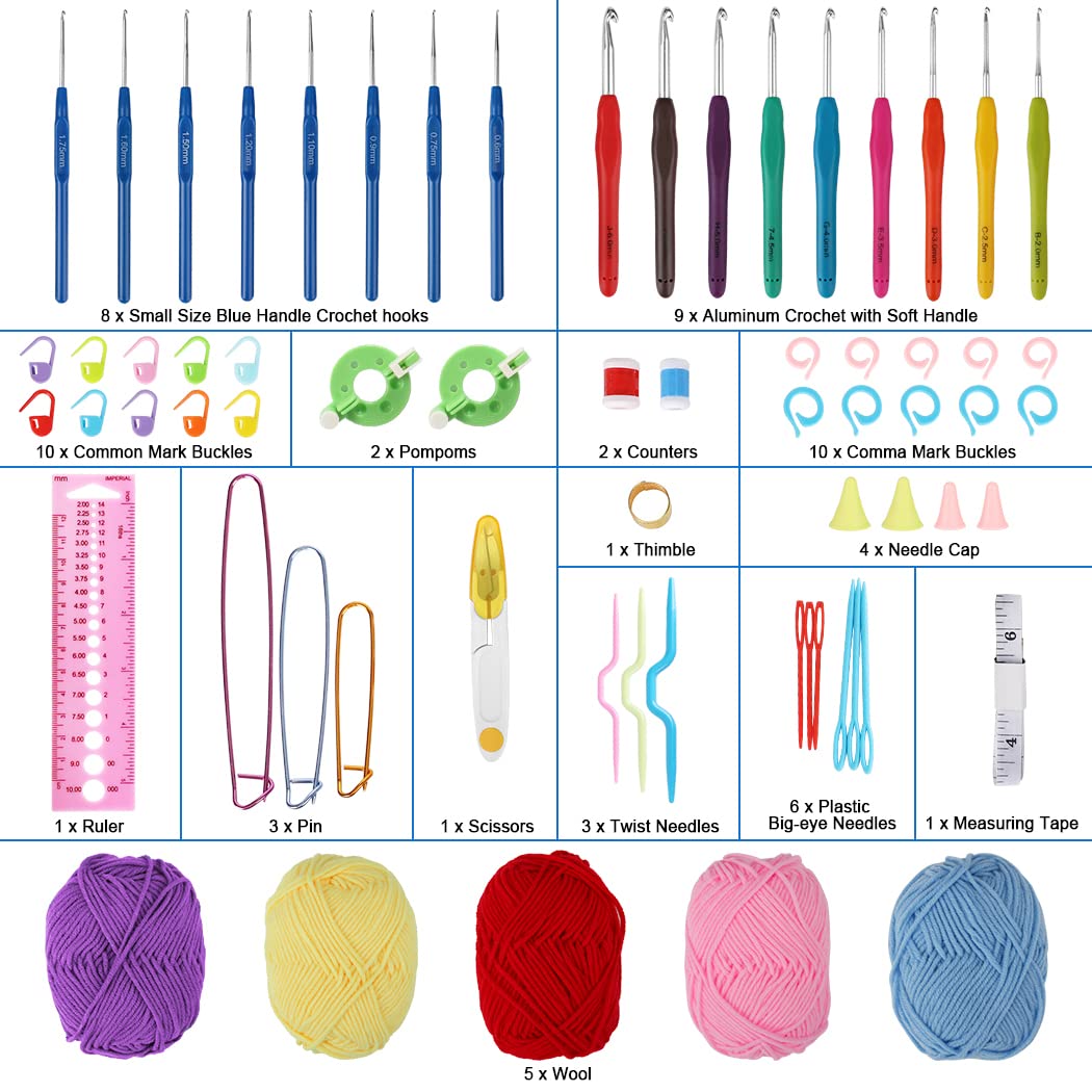 67 Pcs Crochet Hook Set with Case Globalstore Crochet Kit with Yarn, Ergonomic Crochet Kits Include 5 Roll Yarn, Knitting Needles and Other Supplies, Full Crochet Starter Kit for Beginners Adults