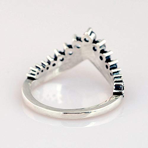 925 Sterling Silver pan Ring Princess Wishbone with Crystal Rings for Women Wedding Party Gift Fine Jewelry