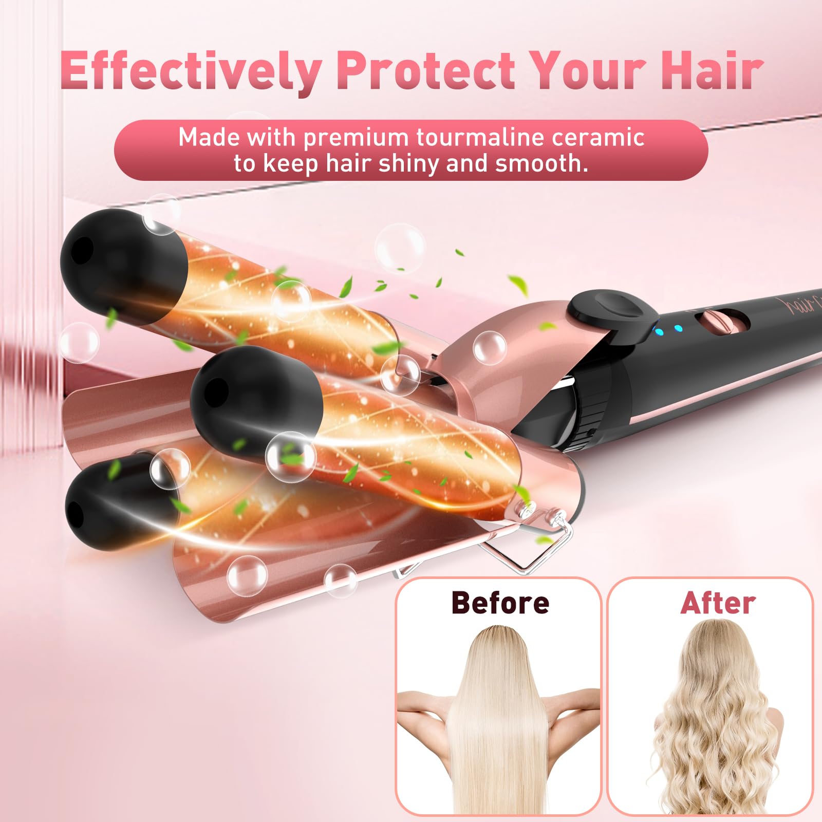5 in 1 Curling Wand Set with 3 Barrel Crimper, 5 Interchangeable Ceramic Barrels, Instant Heat Up, Adjustable Temperature & Heat Protective Glove for All Hair Types