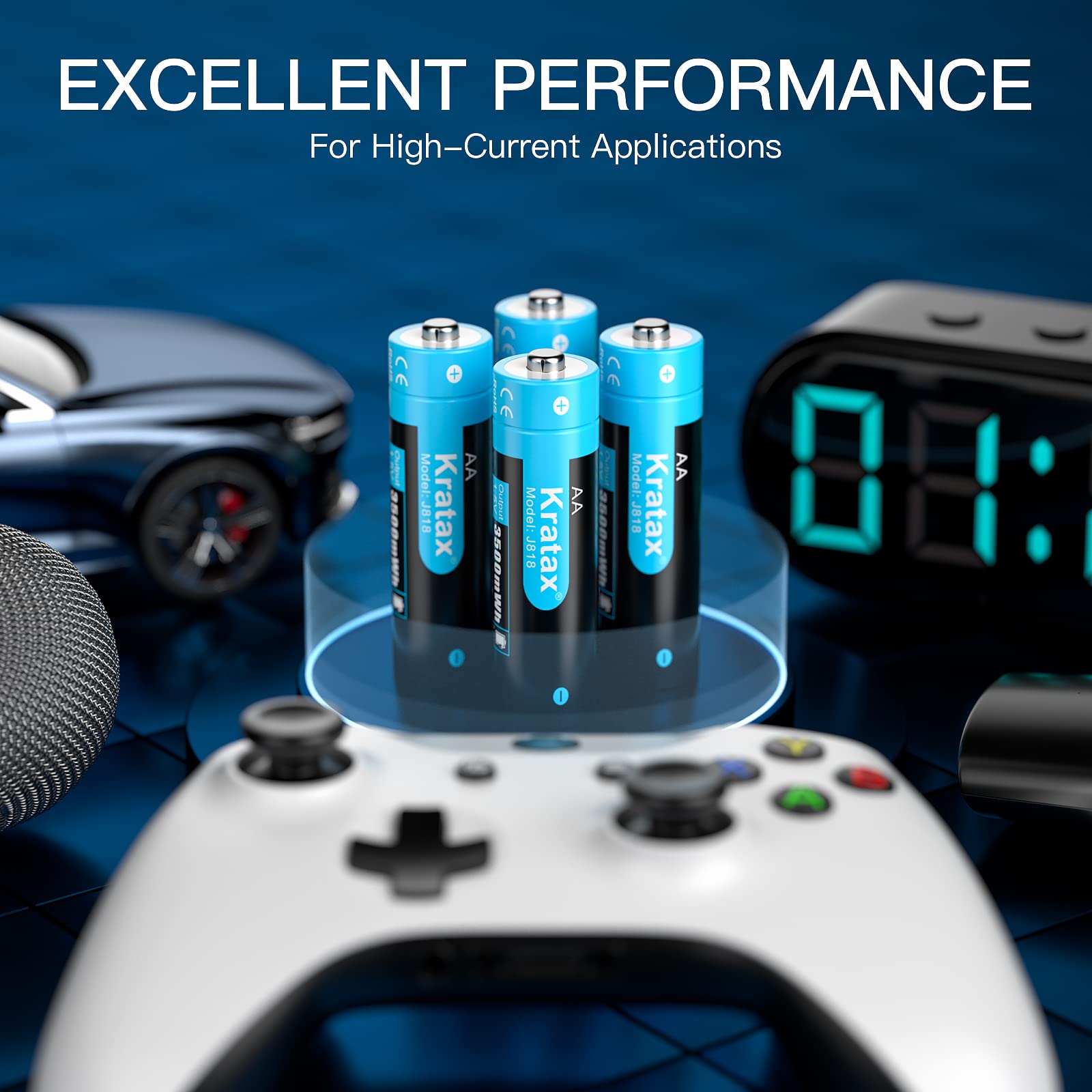 Kratax Lithium Batteries AA Rechargeable 4 Count 1.5V 3500mWh Li-ion Rechargeable Batteries with 2H Battery Charger, 1600 Cycles Long-Lasting, Constant Voltage Output for XBox Controller, Electric Toy