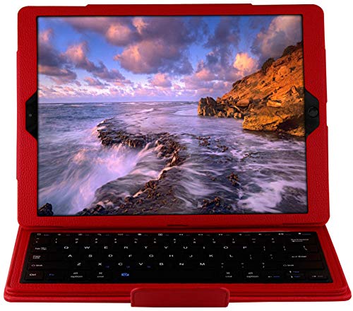 Lrufodya Keyboard Case for iPad Pro 12.9 Wireless Detachable Keyboard, Separable PU Leather Case Cover Magnetically Keyboard for iPad Pro 12.9 (for iPad 12.9(2015/2017), Red)