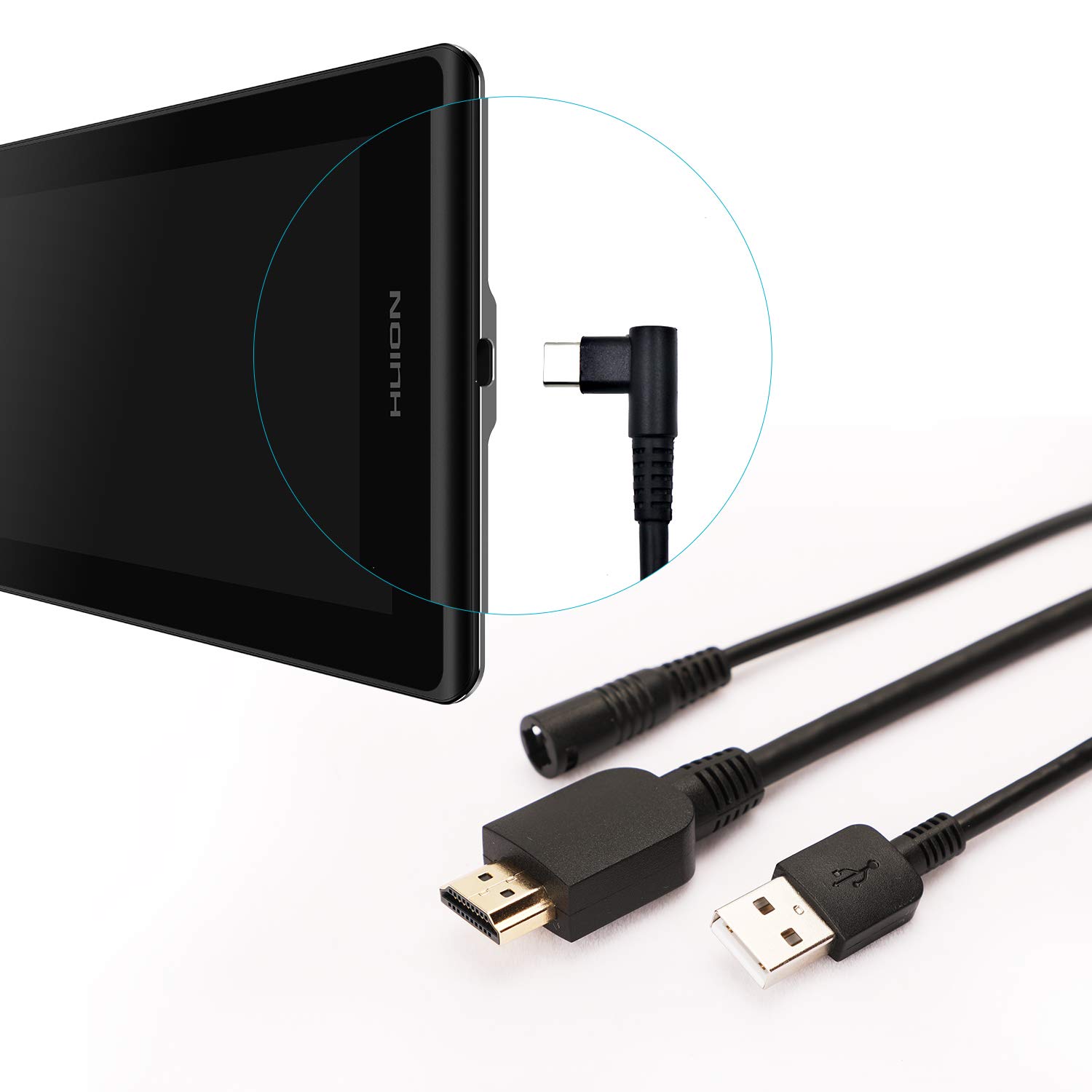 HUION 3-in-1 Cable for KAMVAS Pro 12/13/16 Graphics Drawing Monitor with HDMI, AC and USB Cables Included