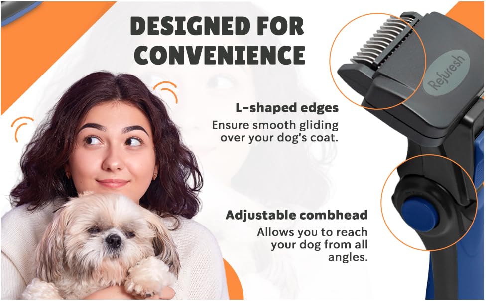 Refuresh Deshedding Brush for Dogs & Cats - Medium & Blue, Long Hair Grooming Tool, Dog Deshedding Brush, Cat Deshedding Brush, Lightweight Deshedding Tool for Shedding Control. Pet Deshedder