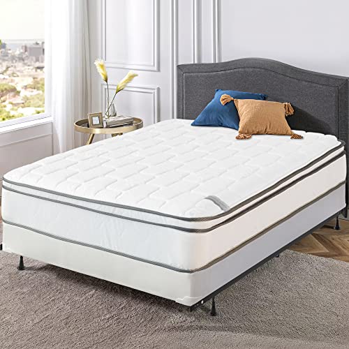 Mattress Solution 10-Inch Medium Plush Eurotop Pillowtop Innerspring Mattress and 4" Low Profile Wood Boxspring/Foundation Set, with Frame, 75" X 48", 1